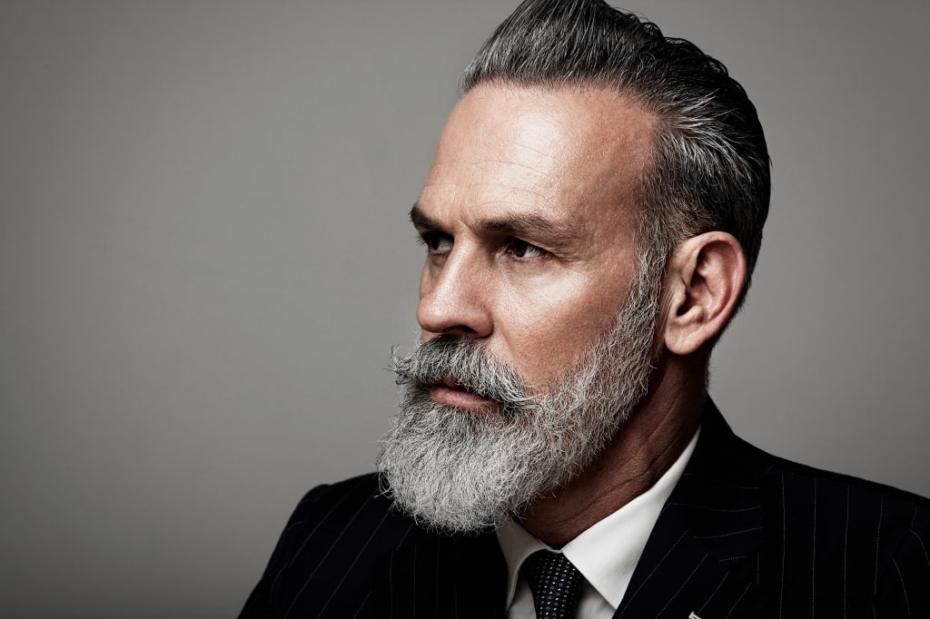 Classic Silver fox beard with a disconnected moustache - Swagger London